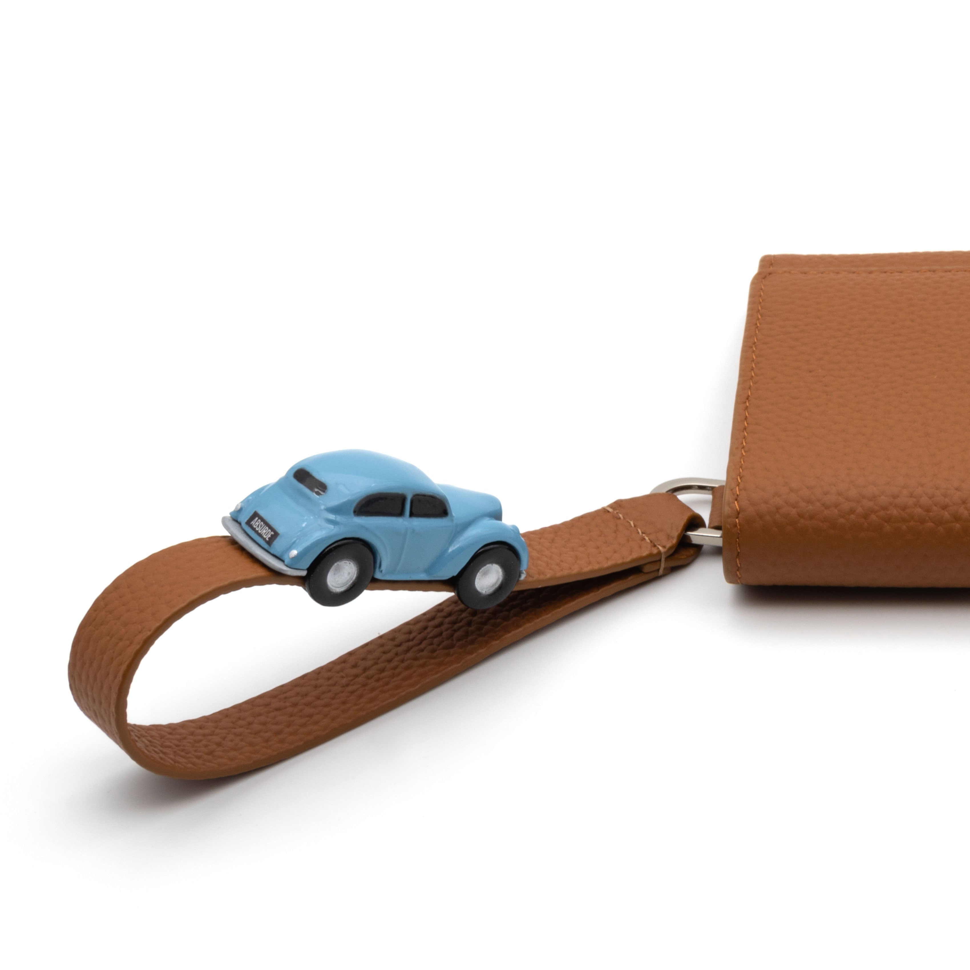 PARKING Camel grain Leather bifold wallet with blue car – ABSURDE