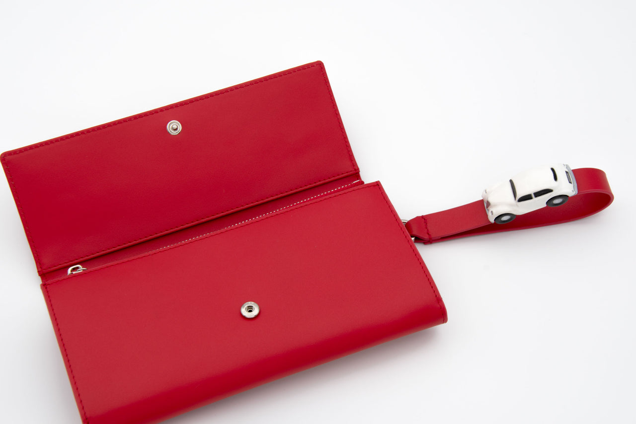 PARKING Red Leather bifold wallet with white car – ABSURDE